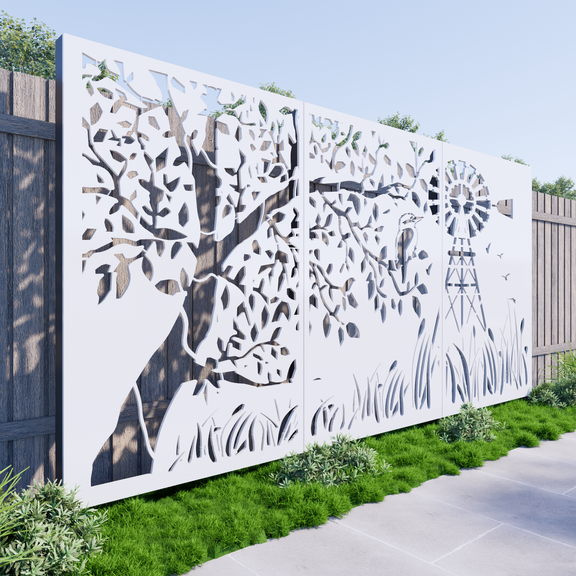 Kookaburra Windmill Privacy Screen (3 Panel Set) | Metal Decor – Metal ...