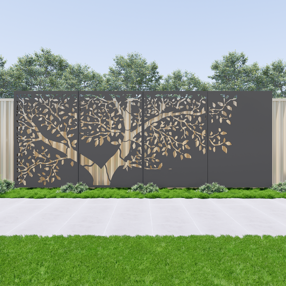 Branch Out Design (4 Panels) Privacy Garden Screen – Metal Decor Aus