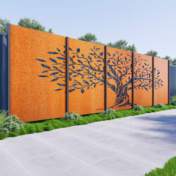 Beautiful Tree (5 Panels) Privacy Garden Screen – Metal Decor Aus