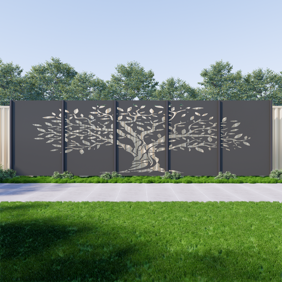 Beautiful Tree (5 Panels) Privacy Garden Screen – Metal Decor Aus