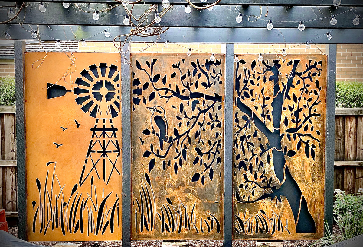 Kookaburra Windmill 3 Panel Garden Screen Panels