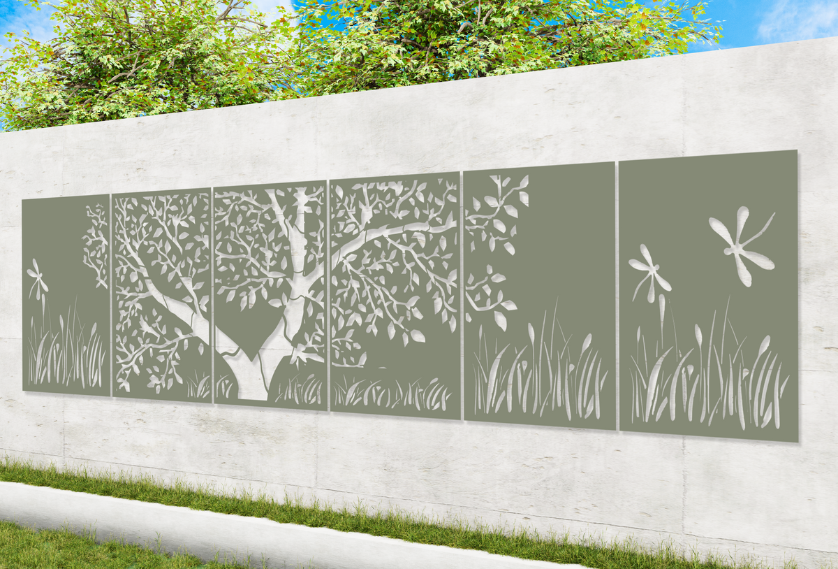 Branch Out Design with dragonflies (6 Panels) Privacy Garden Screen