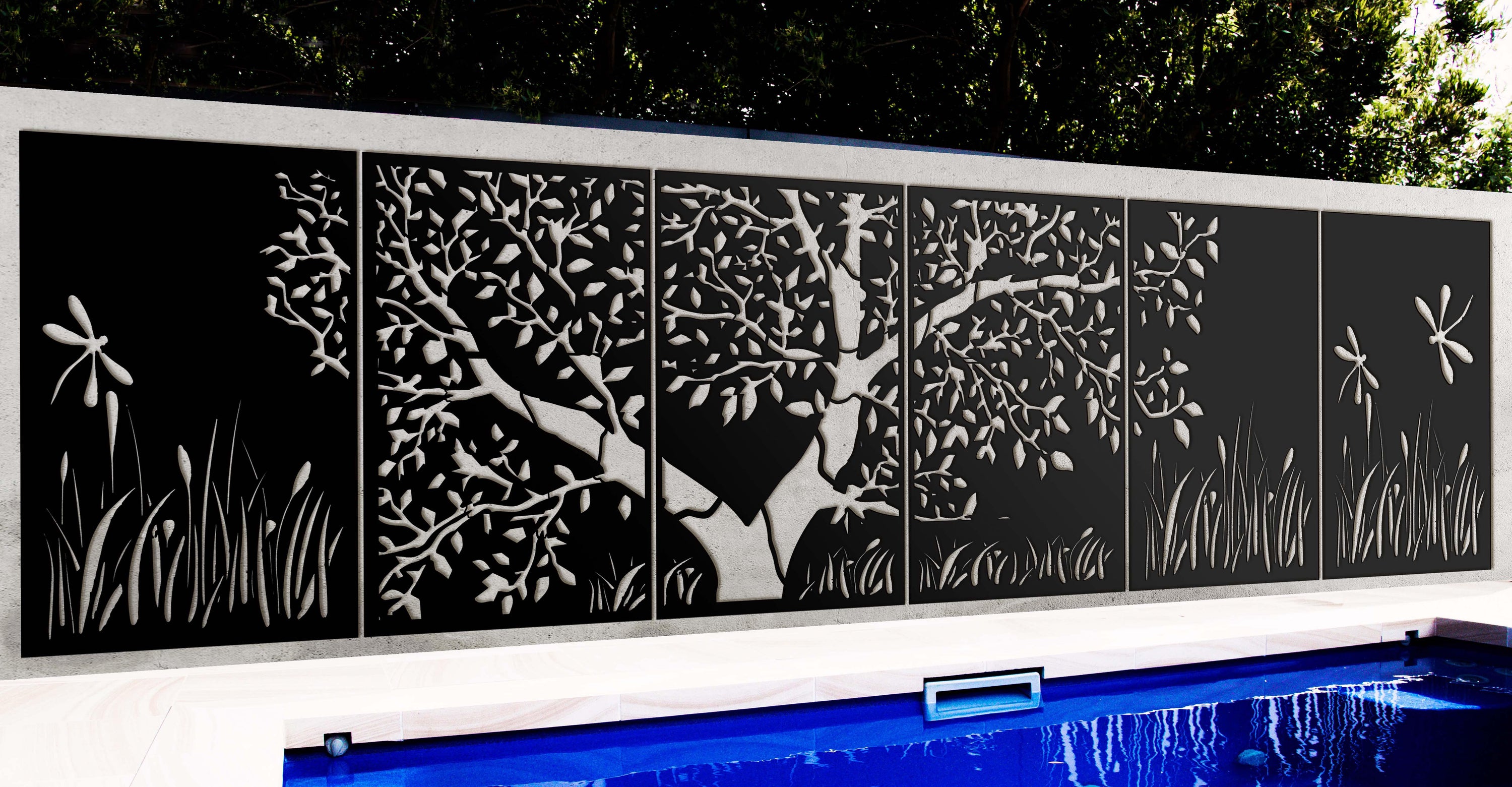 Branch Out Design with dragonflies (6 Panels) Privacy Garden Screen