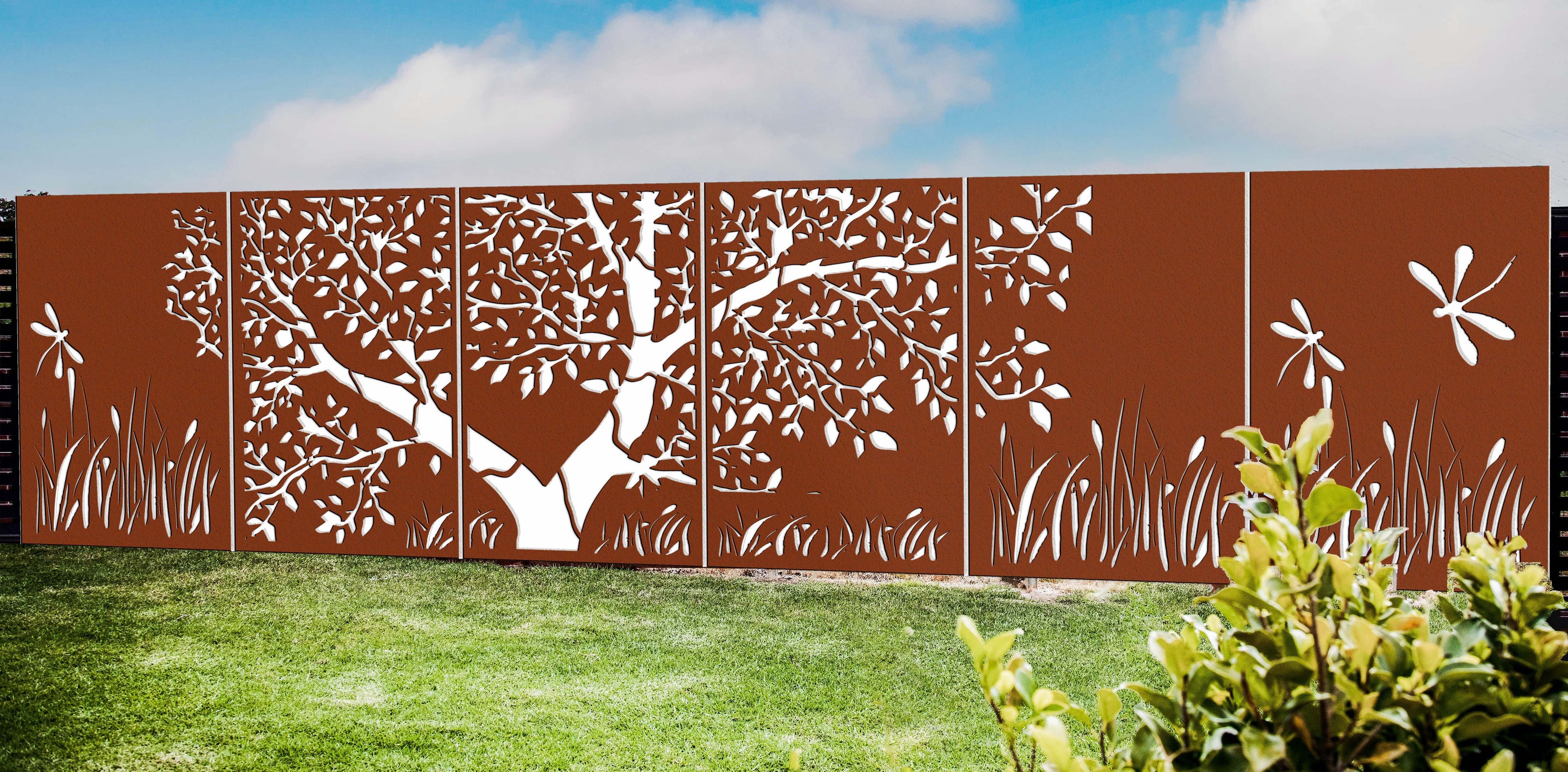 Branch Out Design with dragonflies (6 Panels) Privacy Garden Screen